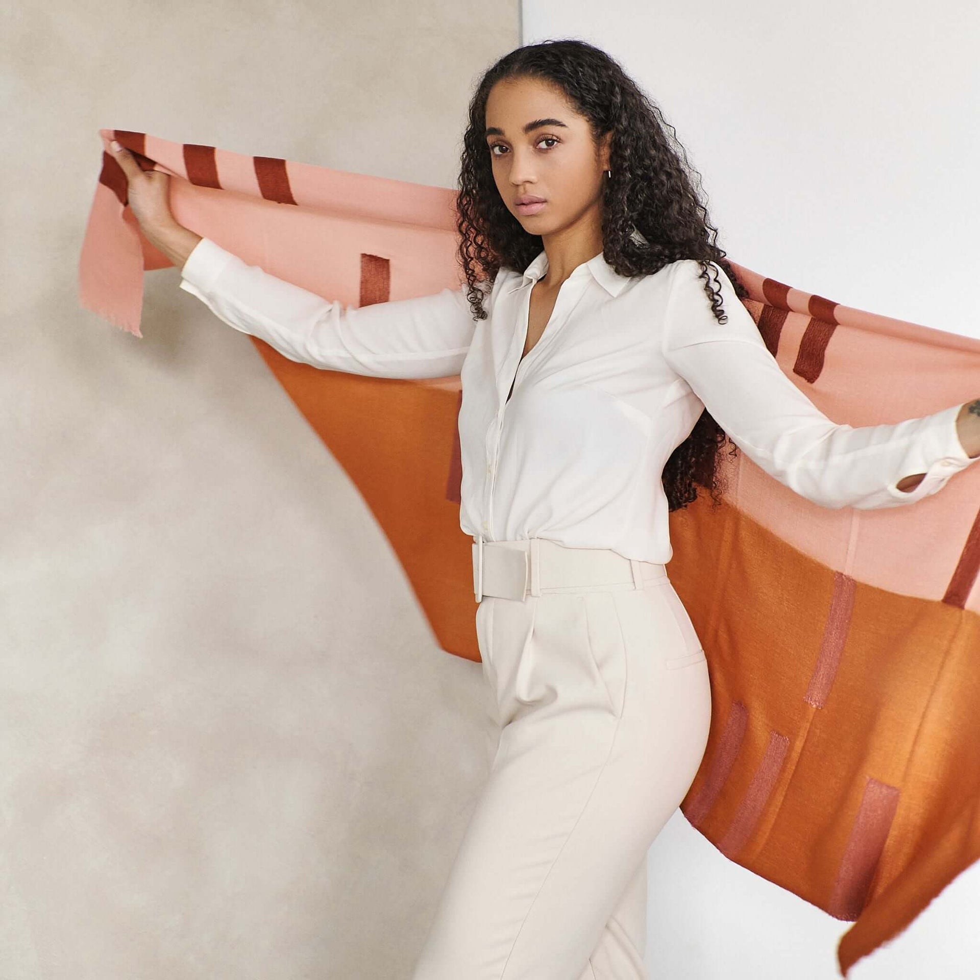 Handwoven Silk Wool Scarf in Orange Peach Cream Ombre – Variously