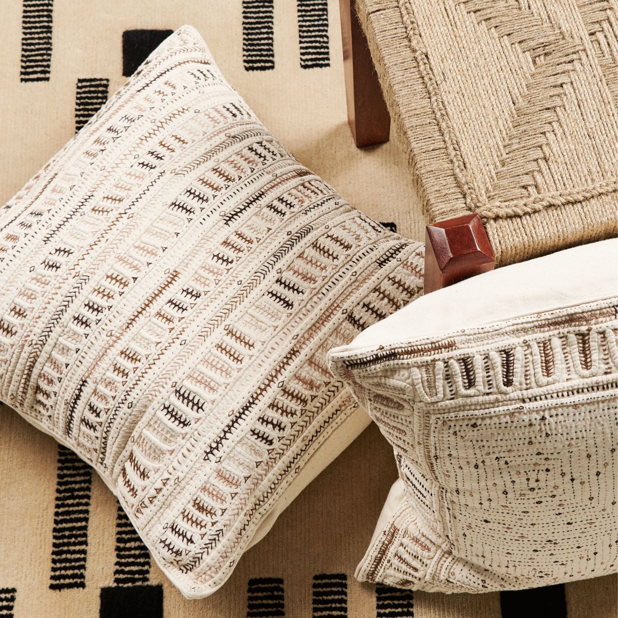 Maze Brown Handwoven Hand Embroidered Organic Cotton Pillow – Variously