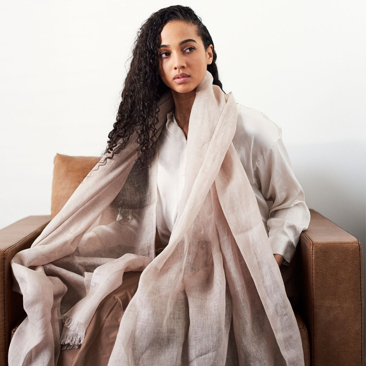 Oat Beige Neutral Hand Woven Soft Linen Silk Scarf – Variously